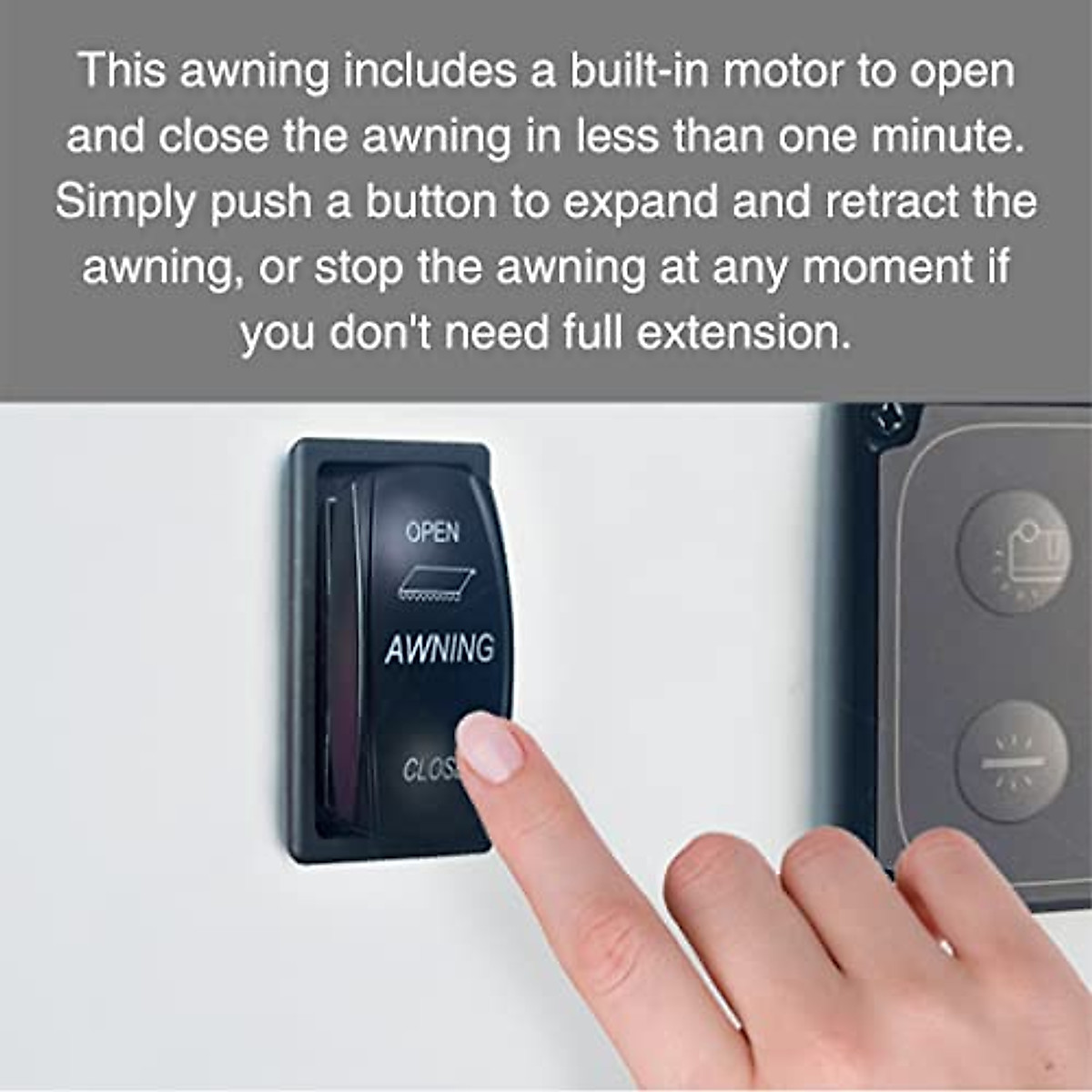 Awnlux White Motorized Modular Retractable RV Awning Full Set Assemblies for RV, 5th Wheel, Travel Trailers, Toy Haulers, and Motorhome - RV Trailer Awning for Home or Camper - 14x8 Ft - Blue Strip