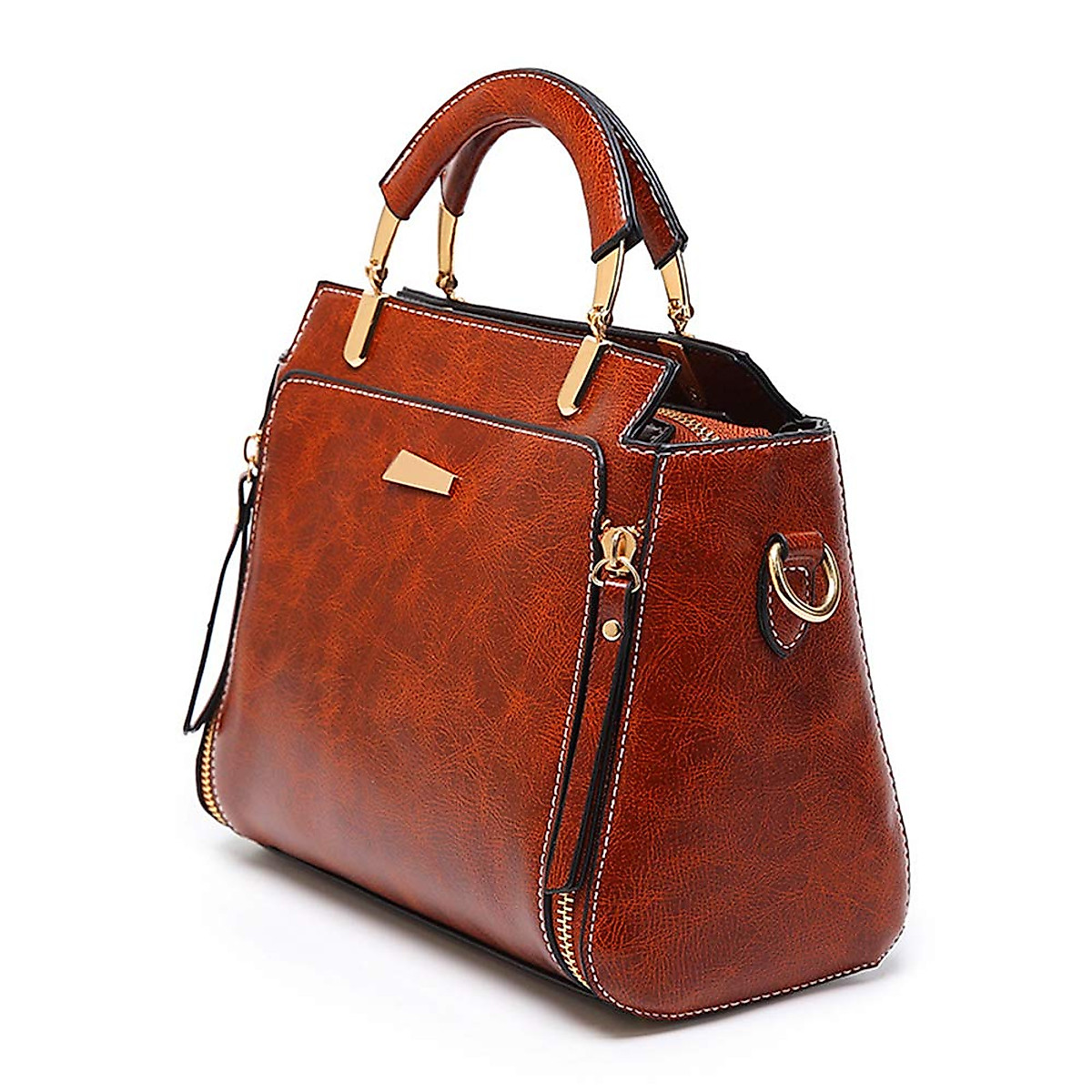 Mn&Sue Vintage SatchelHandbags for Women Shoulder Bag Work Tote Cross Body Messenger Bag (Brown)