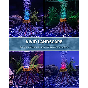 Uniclife Aquarium Volcano Ornament Kit Realistic Resin Volcanic Decoration with Air Stone Bubbler Colorful LED Light Decor for Fish Tank Landscape Addition and Oxygenation