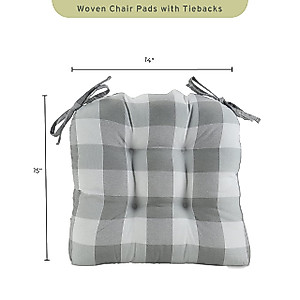 Arlee Home Fashions – Fiber Filled Premium Chair Pads - Chair Pads with Tiebacks –14” L X 15” W – Gray - Set of 4