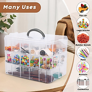 GoodSing 3-Tier Craft Storage Container Stackable Craft Storage Boxes Clear Organizer Box with Dividers Art Supplies Organizing Stationery Sewing Storage Box, Medium (10.23x 6.69x 7.09in)
