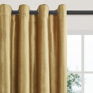 BULBUL Velvet Gold Curtains 84 inch Length- Living Room Blackout Thermal Window Drapes Darkening Decor Grommet Curtains for Bedroom Set of 2 Panels