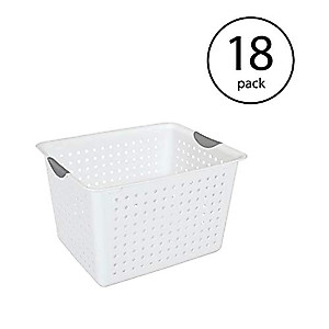 Sterilite Deep Ultra Plastic Multipurpose Storage Bin Home and Office Organizer Basket with Carrying Handles, White (18 Pack)