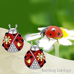 Elephant Stud Earrings 925 Sterling Sliver Cute Animal Jewelry Gifts for Women (ladybug)