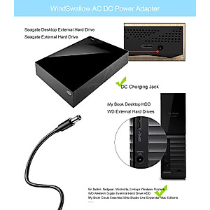 12V AC DC Adapter for Seagate Freeagent Goflex, WD Western Digital My Book External Hard Drive Power Supply Cord, Replacement AC Adapter WA-24E12 ADS-24S-12 STEB8000100 STEL8000100 WDPS037RNN