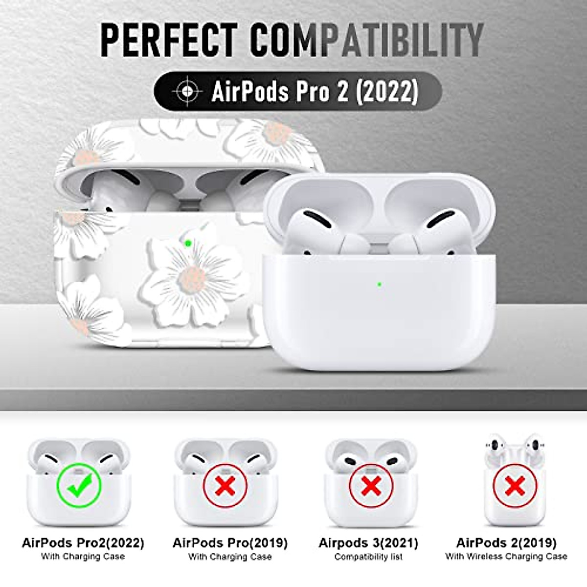 Maxjoy Airpods Pro 2nd Generation Case 2022,Cute Airpods Pro 2nd Generation Case, Airpods Pro 2 Case Cover with Keychain for Women Girls (Morning Flower)
