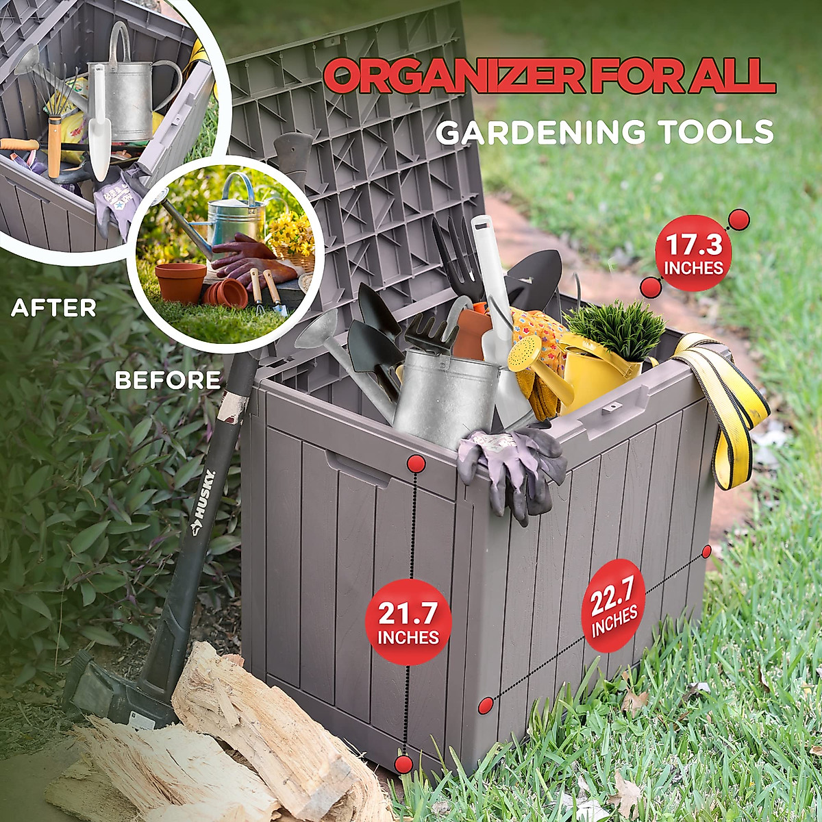 QFAR 31 Gal Deck Box Outdoor Storage Box Waterproof,Package Delivery Boxes, Patio, Porch, Outside/ Indoor Resin Bin,Padlock & Deliveries Sign Included