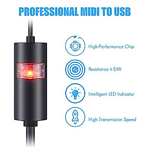 LiDiVi MIDI USB interface MIDI Cable Adapter with Input & Output Connecting, Piano Keyboard/Synthesizer for Editing & Recording Professional MIDI Adapter Cord with Windows/Mac for Studio Black (6.5Ft)