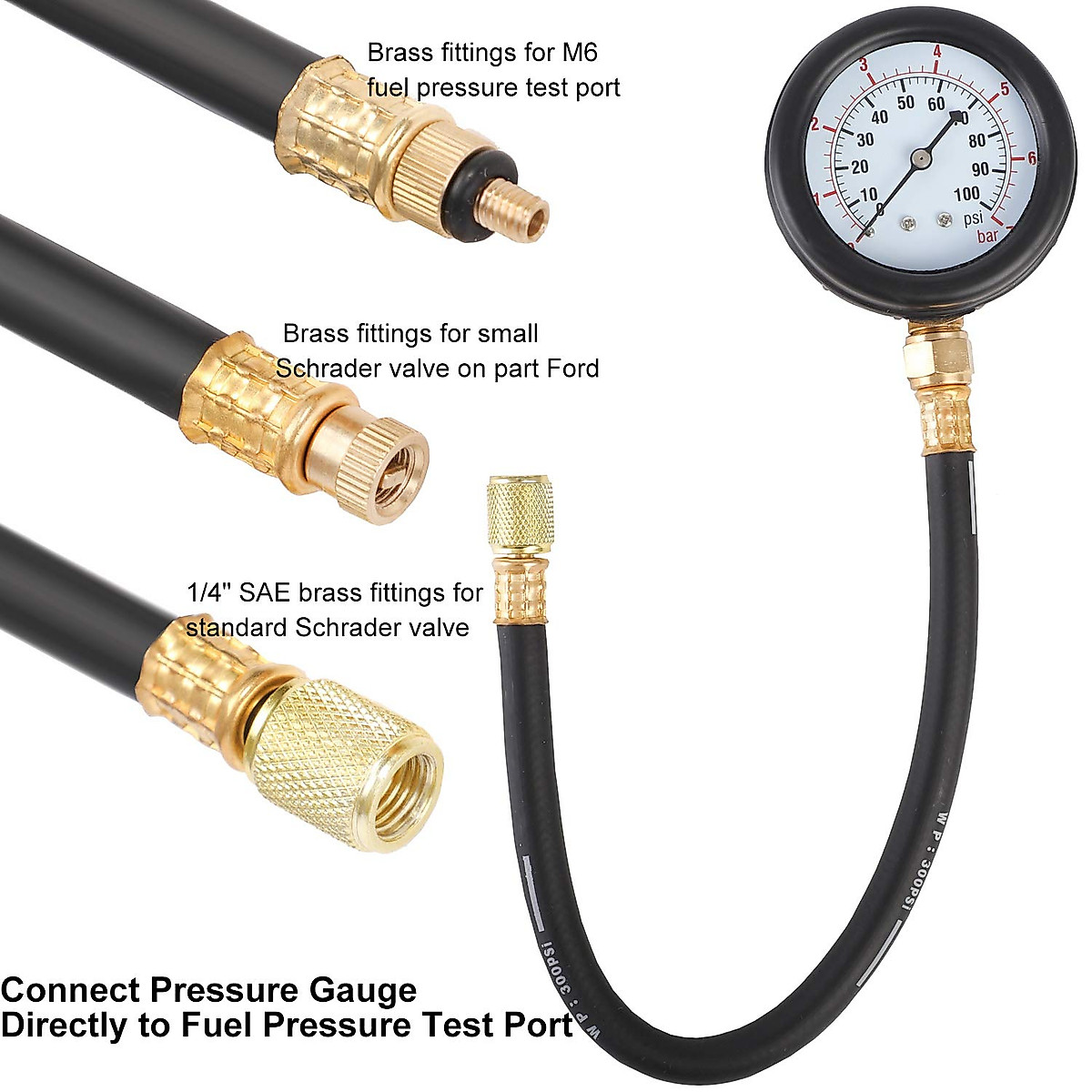 JIFETOR Fuel Injection Pump Pressure Tester Gauge Kit, Car Gasoline Gas Fuel Oil Injector Test Manometer Tool Set 0-100PSI, Universal for Auto Truck SUV Motorcycle ATV RV