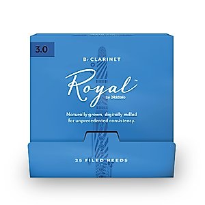 D’Addario Woodwinds - Royal Bb Clarinet Reeds - B Flat Clarinet Reeds - Reeds for Clarinet - Clarinet Bb Reeds - Strong Spine - Filed Cut - Strength 3.0, 25-Pack