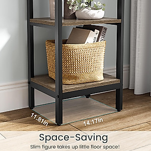 MXARLTR 6 Tier Tall Bathroom Shelf, Narrow Shelving Unit with Steel Frame, Freestanding Slim Storage Rack for Bathroom, Living Room, Bedroom, Kitchen, Bathroom Storage Corner Shelf (Oak Gray)