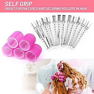 Big Self-Grip Hair Rollers with Stainless Steel Duckbill Clips for Long, Medium Hair and Volume