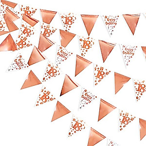 40Ft Rose Gold 18th Happy Birthday Banner Bunting Triangle Flag Pennant Garland for Girls 18th Birthday Decorations Time to Adult Eighteen Birthday Party Sign for Her 18 Birthday Decor Supplies