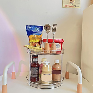 ACEBON 2 Tier Lazy Susan Turntable for Cabinet, 9" Clear Plastic Spinning Spice Rack Storage Cosmetic Makeup Organizers for Table, Pantry, Shelf, Vanity, Bathroom