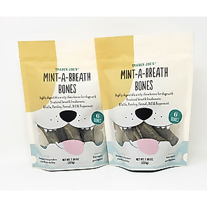Trader Joe's Mint-A-Breath Minty Bones (6 Bones) for Dogs Net Wt. 7.86 Oz (223g) - Pack of 2