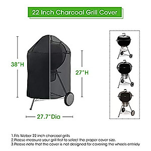 Mightify Charcoal Grill Cover, Heavy Duty Waterproof Kettle Smoker Cover Fits Weber Premium 22 inch Charcoal Grills, All Weather Protection Round BBQ Cover, Similar to Weber 7150 Kettle Grill Cover