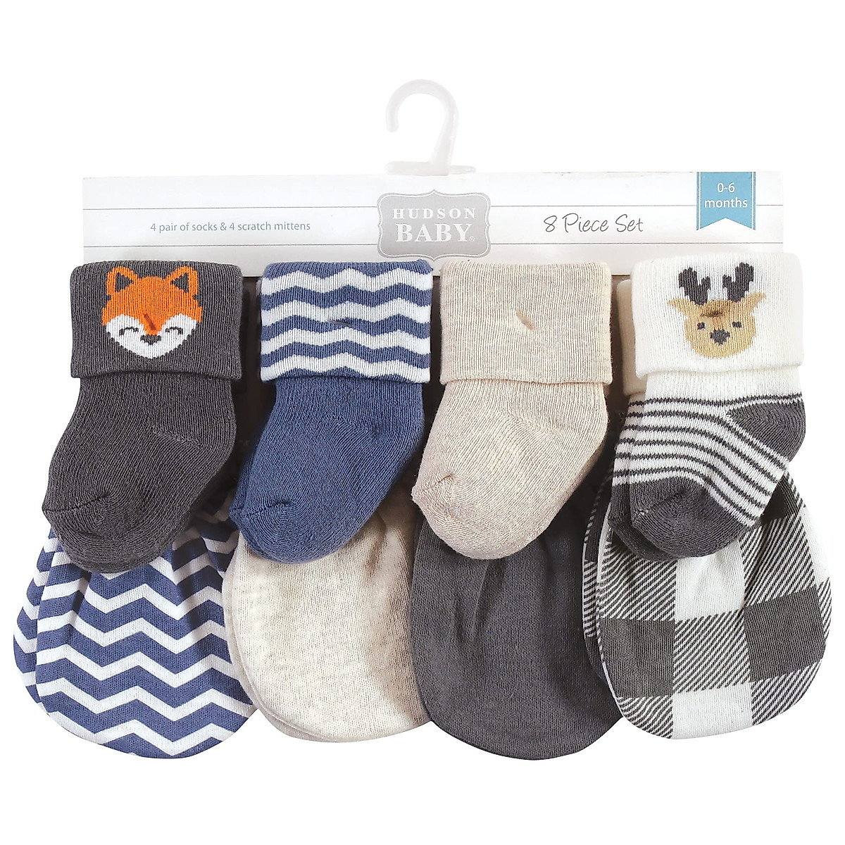 Hudson Baby Unisex Baby Socks and Mittens Set, Woodland Boy, 0-6 Months