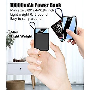 KOMPSEN Mini Power Bank Built in 4 Cables The lightest 10000 mAh Portable Charger Compatible with Mobile Phone iPhone,Android,iPad Devices External Battery Packs Red