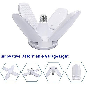 (4 Pack) LED Garage Lights, 60W Trilights Ceiling, High Low Bay Deformable Adjustable 4 Led Light Bulbs 6000LM 6000K, Screw in Tribright Garage Lighting Fixture,CRI80 Daylight