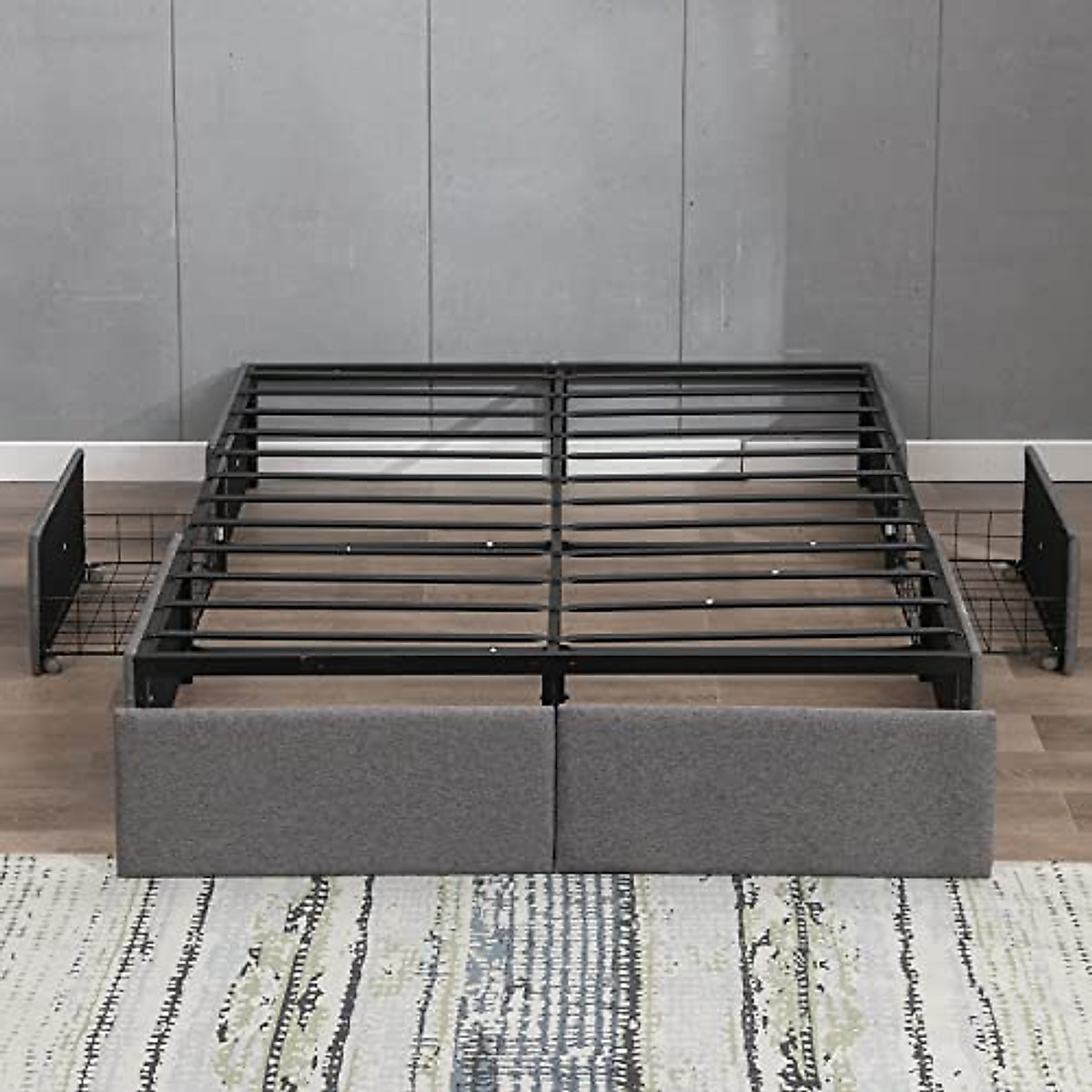 Mixoy Platform Bed Frame with 4 Large Storage Drawers, Metal Slats Support, No Box Spring Needed, Easy Assembly (Cal King, Light Grey)