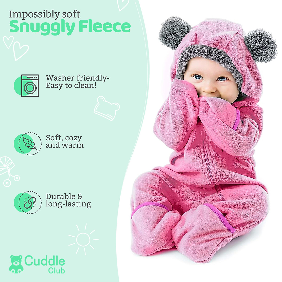 Fleece Baby Bunting Bodysuit – Infant One Piece Kids Hooded Romper Outerwear Toddler Jacket