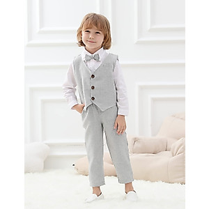 A&J DESIGN Toddler Suit for Boys Gentleman Wedding Church Photoshoot Formal Ring Bearer Outfit Dress Clothes Set Light Gray 2-3T