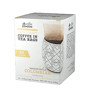 Coffee Blenders Tea Bag Coffee - Colombian Flavor 10 Count Single Serve Instant Coffee, Portable Drip T-Bag Packets, Convenient Fast Fresh Simple
