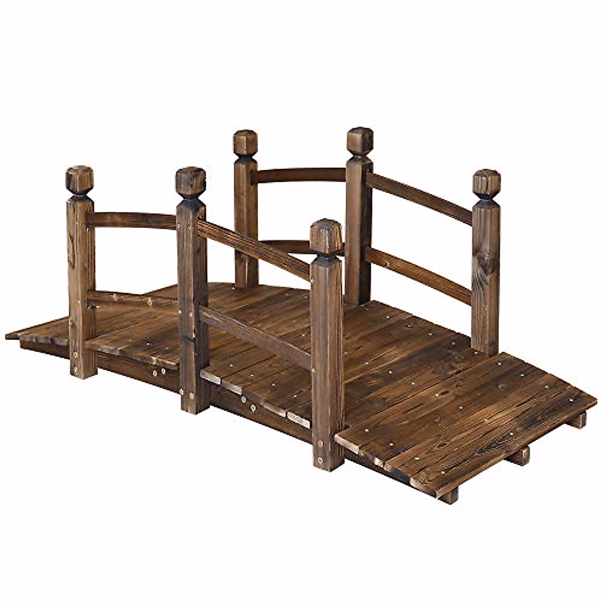 5FT Wooden Garden Bridge Arch Stained Finish Footbridge Decorative Backyard Bridge with Double Safety Railings Outdoor Lawn Pond Bridge Walkway for Garden Yard Patio Courtyard Farm Stream Creek