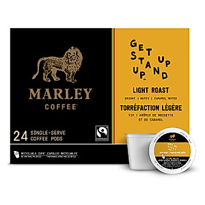 Marley Coffee Get Up Stand Up, Fairtrade Certified, Light Roast Coffee, Keurig K-Cup Brewer Compatible Pods, 24 Count