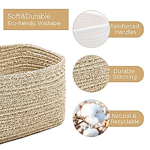 R RUNKA Small Cotton Rope Storage Basket Set of 3-11"x7"x7" Perfect Woven Baskets for Storage, Ideal Storage Baskets for Organizing Toys, Towels, and More - Baskets for Shelves and Home Decor（Beige）