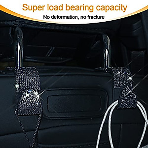 QODOLSI 2 PCS Bling Car Back Seat Headrest Hook, Crystal Back Seat Hanger Storage Organizer, Car Purse Bag Holder, Bling Rhinestone Car Interior Accessories for Women and Men (Black)