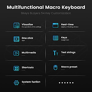 AIRUSAN One-Handed Mechanical Keyboard, RGB LED Backlit Macro Keyboard, 9 Fully Programmable Keys Support One-Click Start,Hotkeys,NKRO,Fully Programmable Keys for Work & Daily Study