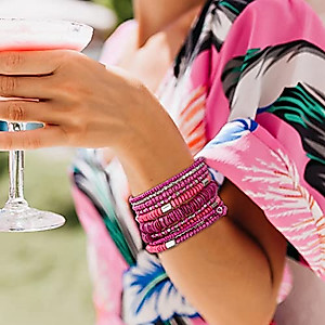 SPUNKYsoul Handmade Bohemian Coil in Shocking Hot Pink and Silver Bracelet for Women Collection