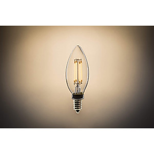 Feit Electric 60W Equivalent Candelabra LED Light Bulb, Dimmable, E12 Base, 5000K Daylight, B10 Filament Torpedo Tip Decorative Lighting Bulbs, 13-Year Lifetime, CTC60/950CA/FIL/6, 6-Pack