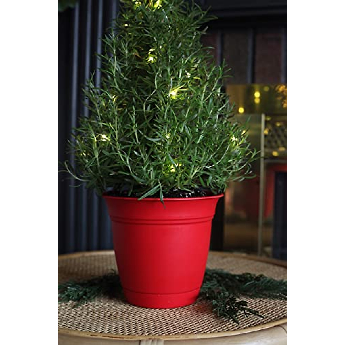 The HC Companies 8 Inch Eclipse Round Planter with Saucer - Indoor Outdoor Plant Pot for Flowers, Vegetables, and Herbs, Strawberry Red