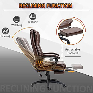 Vinsetto High Back Massage Office Chair with 6-Point Vibration, 5 Modes, Executive Chair, PU Leather Swivel Chair with Reclining Back, and Retractable Footrest, Brown