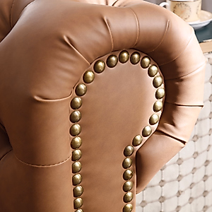 FIQHOME Classic Chesterfield, Modern 3 Seater Sofa, Living Room, Upholstered Tufted Back Settee Couch with Rolled Arms Nailhead Trim,Brown Faux Leather