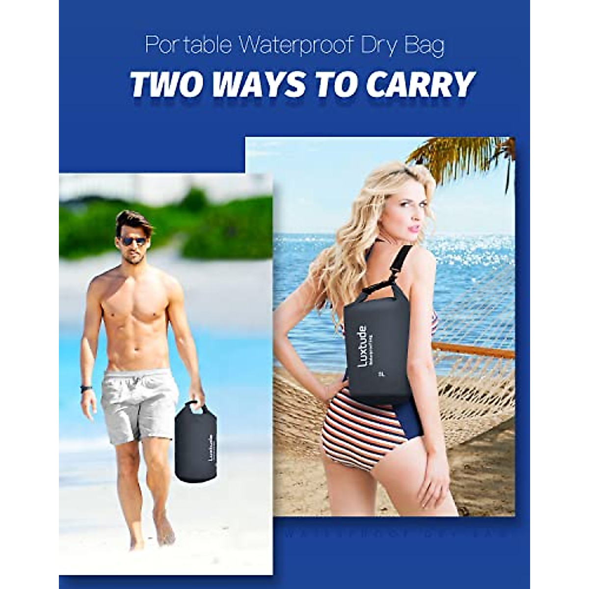 Luxtude Waterproof Dry Bag for Women Men, 5L Thicker Waterproof Backpack with Phone Case, Roll Top Floating Marine Dry Bags for Kayaking, Rafting, Hiking, Swimming, Boating, Beach etc. (Black)