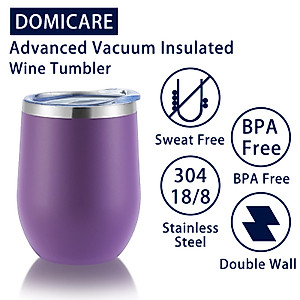 DOMICARE Stainless Steel Wine Tumbler Bulk with Lid, Personalized Insulated Tumblers Set, 12oz Travel Coffee Cups Pack of 1, Purple