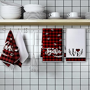 Bencailor 6 Pcs Valentine‘s Day Kitchen Towels Red Buffalo Plaid Heart Valentines Dish Towels Valentine Towels Hand Dish Tea Towels for Home Bathroom Gifts Anniversary Decorations(Red,Classic)