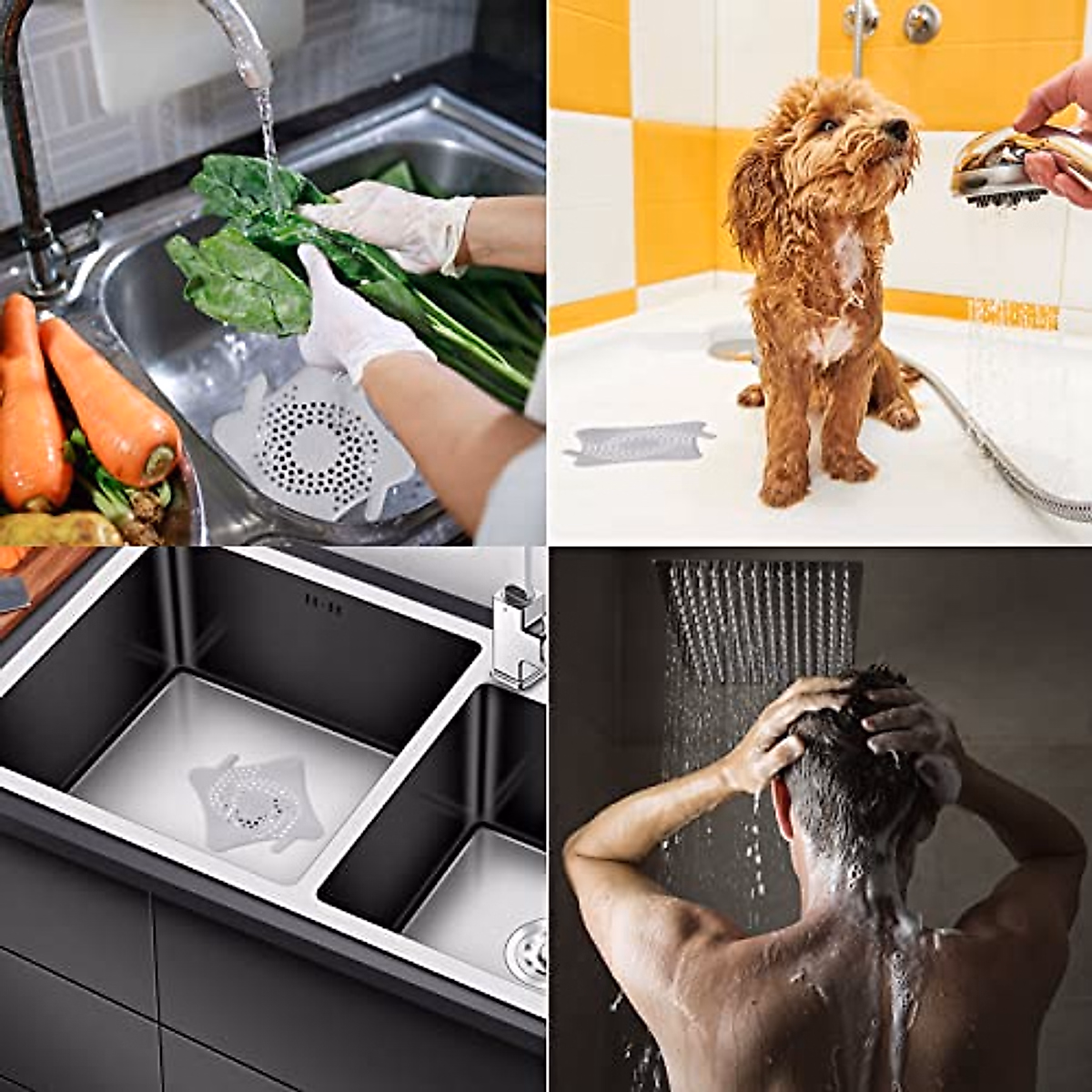 Hair Drain Catcher, 4 Pack Silicone Shower Hair Drain Catcher, Convex Cover for Stopper with Suction Cup, Easy to Install Suit for Bathroom, Bathtub, Kitchen