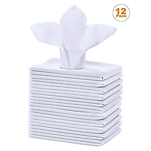Cieltown Polyester Cloth Napkins 1-Dozen, Solid Washable Fabric Napkins Set of 12, Perfect for Weddings, Parties, Holiday Dinner (17 x 17-Inch, White)