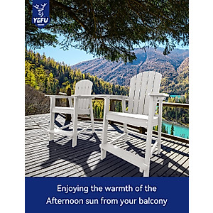 YEFU Balcony Chair, Tall Adirondack Chair Set of 2 with Connecting Tray, Poly Lumber Adirondack Chair Bar Stools, Patio Stools, 380lbs, Weather Resistant for Outdoor Deck Lawn Pool Backyard-White