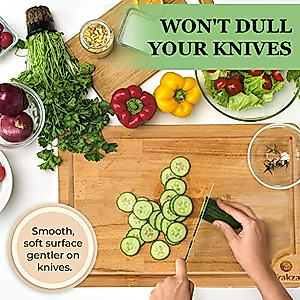 TRAKZA Bamboo Cutting Board Set - Durable Kitchen Cutting Boards For Chopping Fruit, Meat, Cheese, Veggies - Deep Juice Grooves, Side Handles, Easy To Use & Clean - With Storage Holder - 9", 12", 15"