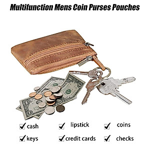 Coin Purse, Genuine Leather Mens Tray , Cash Change Wallet Key Holder Money Pouch (brown)