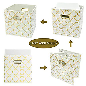 SEVENDOME Fabric Cloth Storage Bins,Fabric Cube Organizer with Dual Handles Foldable Cube Storage Baskets for Home Bedroom Storage,Set of 3,(Creamy-White Gold)