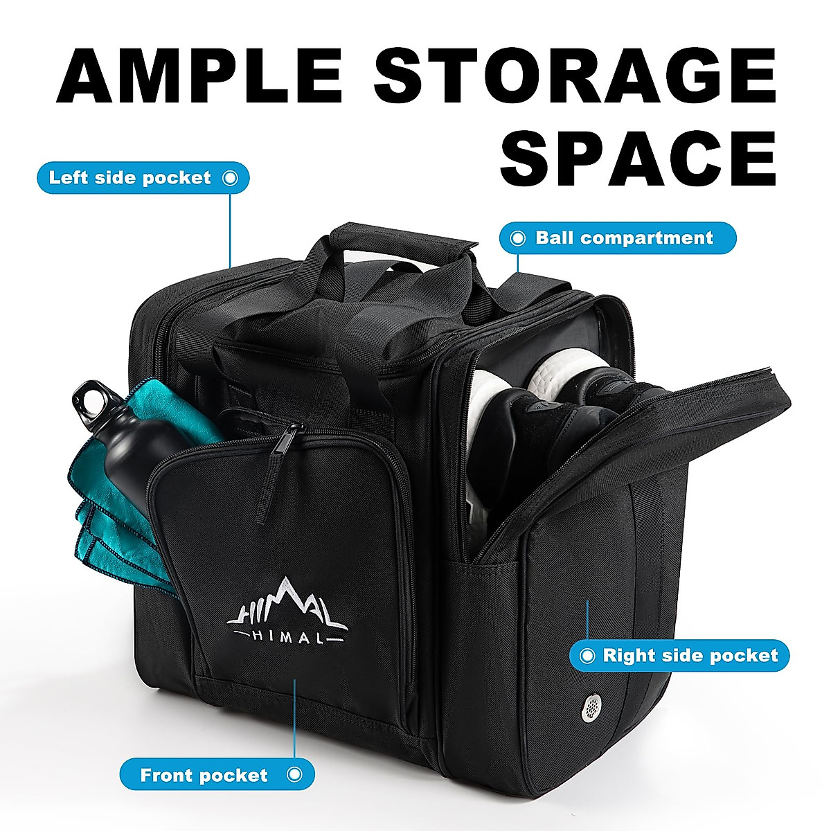 Himal Bowling Ball Bag for Single Sphere - Bowling Ball Tote Bowler's Bag with Padded Sphere Holder - Fits Bowler's Shoes Up to Mens Size 14