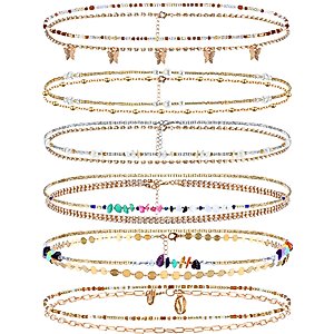 12 Pcs Waist Beads Body Jewelry Beach Bikini Belly Beads Waist Chains for Women Adjustable Belly Necklace Stomach Jewelry Chain Women's Body Chains (Simple Style)