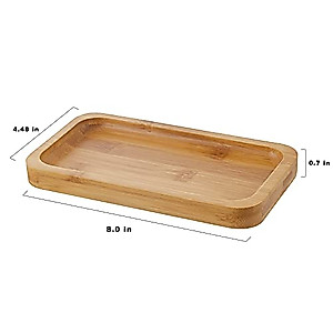 YININE Bamboo Vanity Tray, Bathroom Tray Organizer Glass Qtip Holder Dispenser Apothecary Jars for Cotton Swabs Balls Round Pad Perfume Candles Cosmetics Jewelry Makeup
