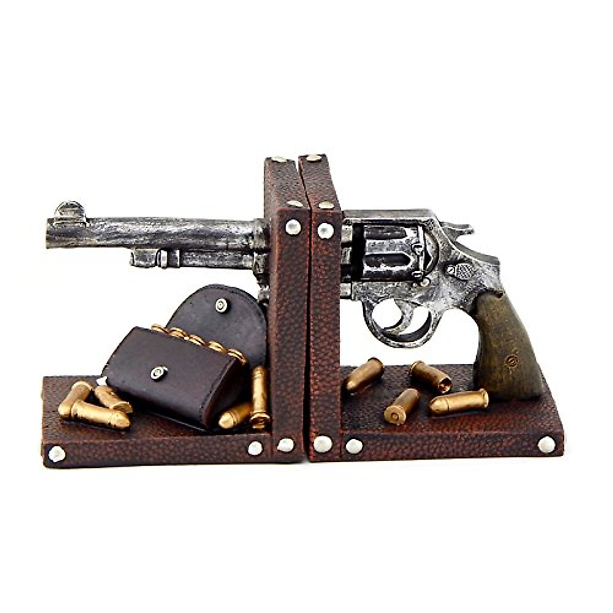 Bellaa 26317 Vintage Pistol Bookends Gun Six-Shooter Revolver Bullets Man Cave Book Shelf Firearm Deco Weapons Fire Arms Rustic Western Cowboy Mans Cave 6 Inch Tall